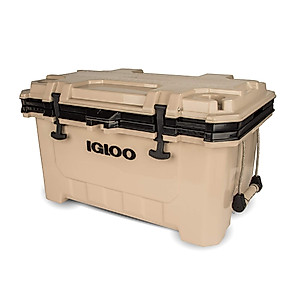 Igloo Tan IMX 70 Qt Lockable Insulated Ice Chest Injection Molded Cooler with Carry Handles