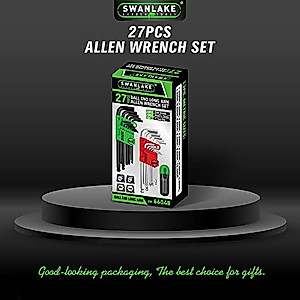 SWANLAKE 27PCS Allen Wrench Set, Hex Key Set Long Arm Ball End Hex Wrench Set, Inch/Metric T Handle Allen Wrench Set