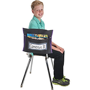 Really Good Stuff Classic Student Book Collection Chair Pockets – 6 Pack – Black/Purple