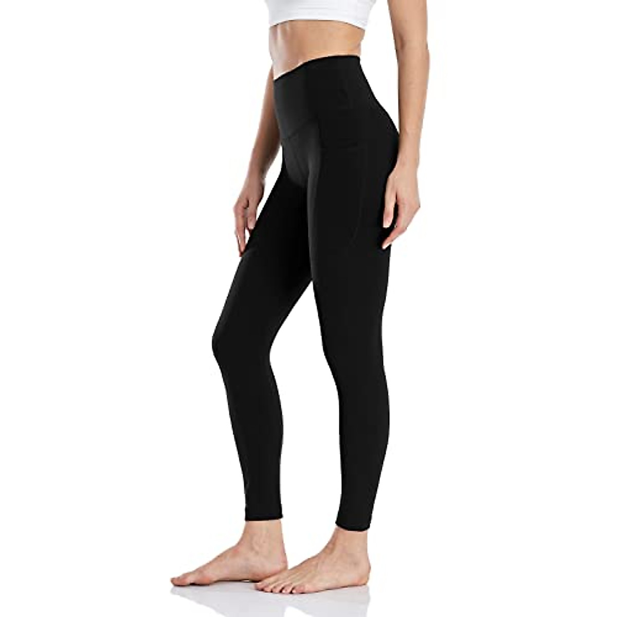 HeyNuts Leggings with Pockets for Women, High Waisted 7/8 Leggings Tummy Control Compression Workout Buttery Soft Pants 25'' Black XS(0/2)