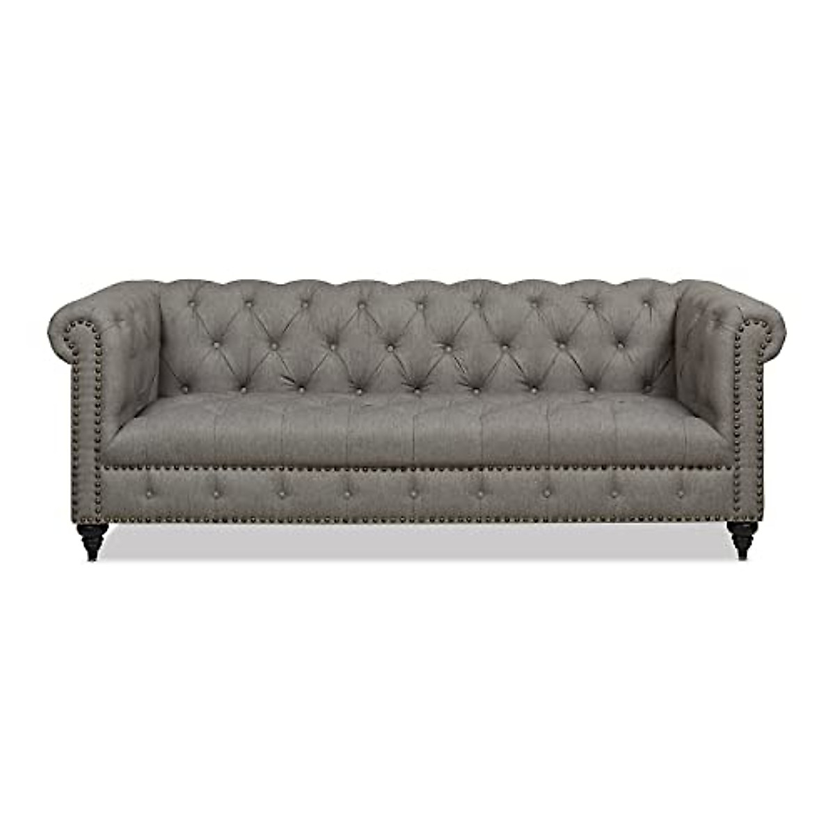 Jennifer Taylor Home Alto 88" Tufted Chesterfield Sofa, Dark Heathered Grey Linen
