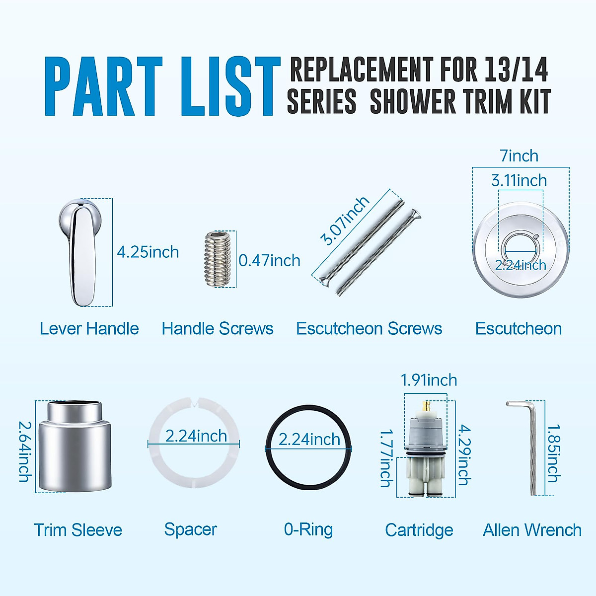 Replacement for Delta Classic 13 Series Single-Function Trim Kit, T13010 Shower Handle, Fit Delta Shower Valve R10000 Series, Chrome (Cartridge Included)