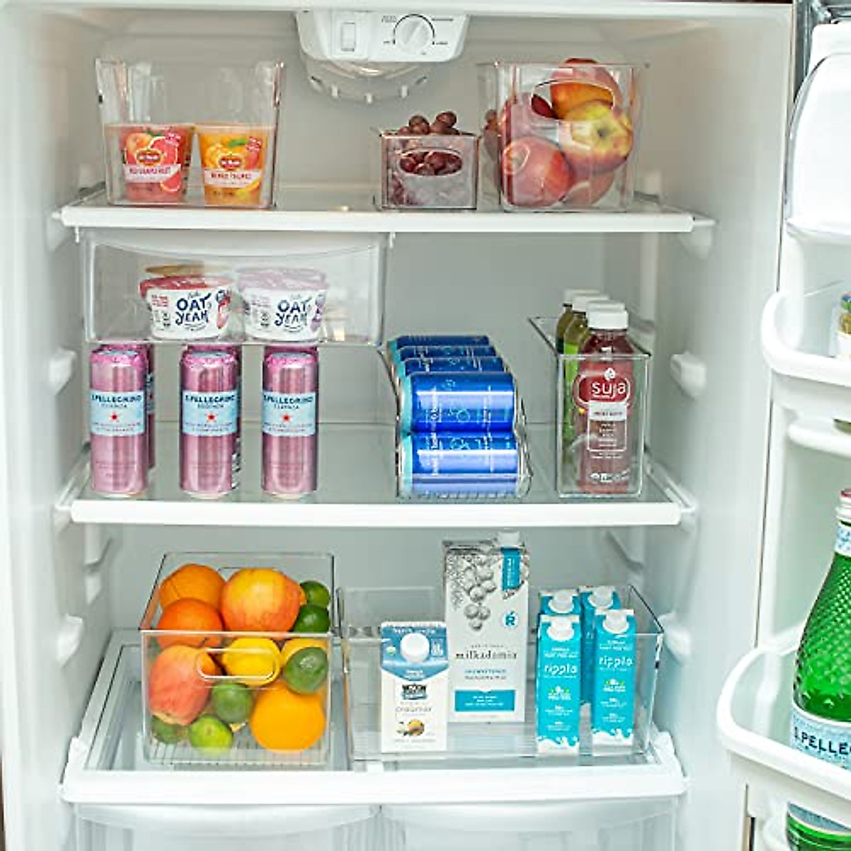 Simplify Large Bin | Multi-Purpose | Cabinet & Refrigerator Storage | Bathroom | Office | Carrying Handles | Transparent Clear Vertical Stripe Organizer