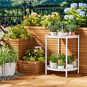 OVICAR Round Side Table - 2 Tiers End Table Metal Coffee Table Small Sofa Side Table Outdoor Indoor Accent Table Nightstand Waterproof Removable Tray Table for Living Room Bedroom Balcony White