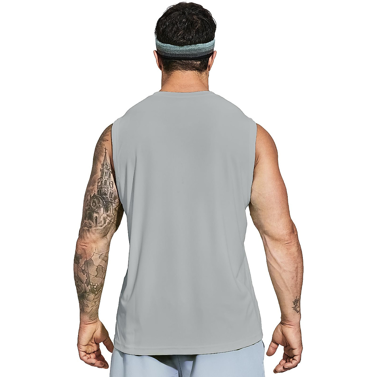 MIER Men's Lightweight UPF 50+ Sleeveless Bodybuilding Tank Tops Breathable Fishing Hiking Shirts UV-Proof Ultralight Workout Muscle Tee, Black/Navy/Light Gray, L