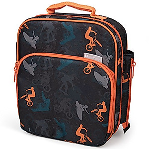 Insulated Lunch Box w Snack Pocket & Water Bottle Holder- Boys or Kids School Lunchbox Tote Keeps Food Hotter or Colder Longer- Reusable Bag Fits Most Bento Boxes Ice Packs Nesting Containers- Sports