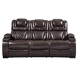 Signature Design by Ashley Warnerton Faux Leather Power Reclining Sofa with Adjustable Headrest, Brown