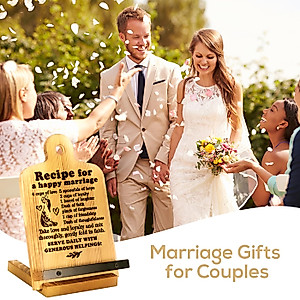 Wedding Gifts for Couples Wife Marriage Anniversary Newlywed Gift for Friend Inspiring Marriage Gifts Bridal Shower Gifts for Bride Kitchen Cookbook Stand (Recipe for a Happy Marriage)