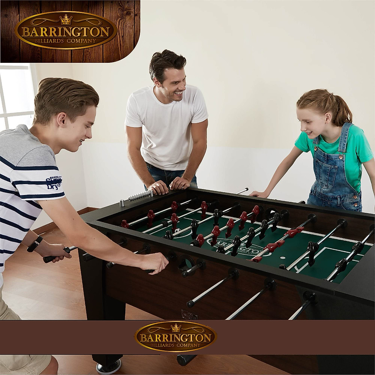 Soccer Foosball Table and Balls Set for Adults, Kids - Indoor Arcade Football Game Room Furniture 58 in Robot Style Players Bead Style Scorers Accessories Included, Brown Black