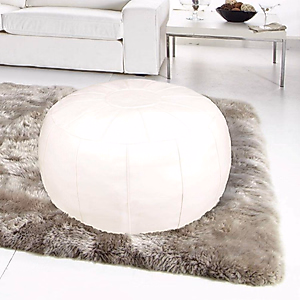 zefen Unstuffed Pouf Foot Stool Round Decorative Leather Ottoman Cushion Storage seat or for Resting Your Feet on, Floor Chair Foot Living Room Bedroom Kids Room and Wedding (White)