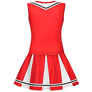 knemmy Cheerleader Costume for Girls Cheerleading Outfit Cheer Leader Dress for Halloween Party (Red, 4T(120))