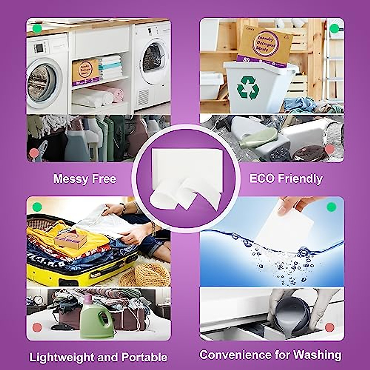 Zimwin Laundry Detergent Sheets, 80 Sheets Lavender Scent Laundry Soap Sheets - Eco-Friendly Hypoallergenic Liquidless Washing Supplies for Dorm Travel Camping - 80 Loads