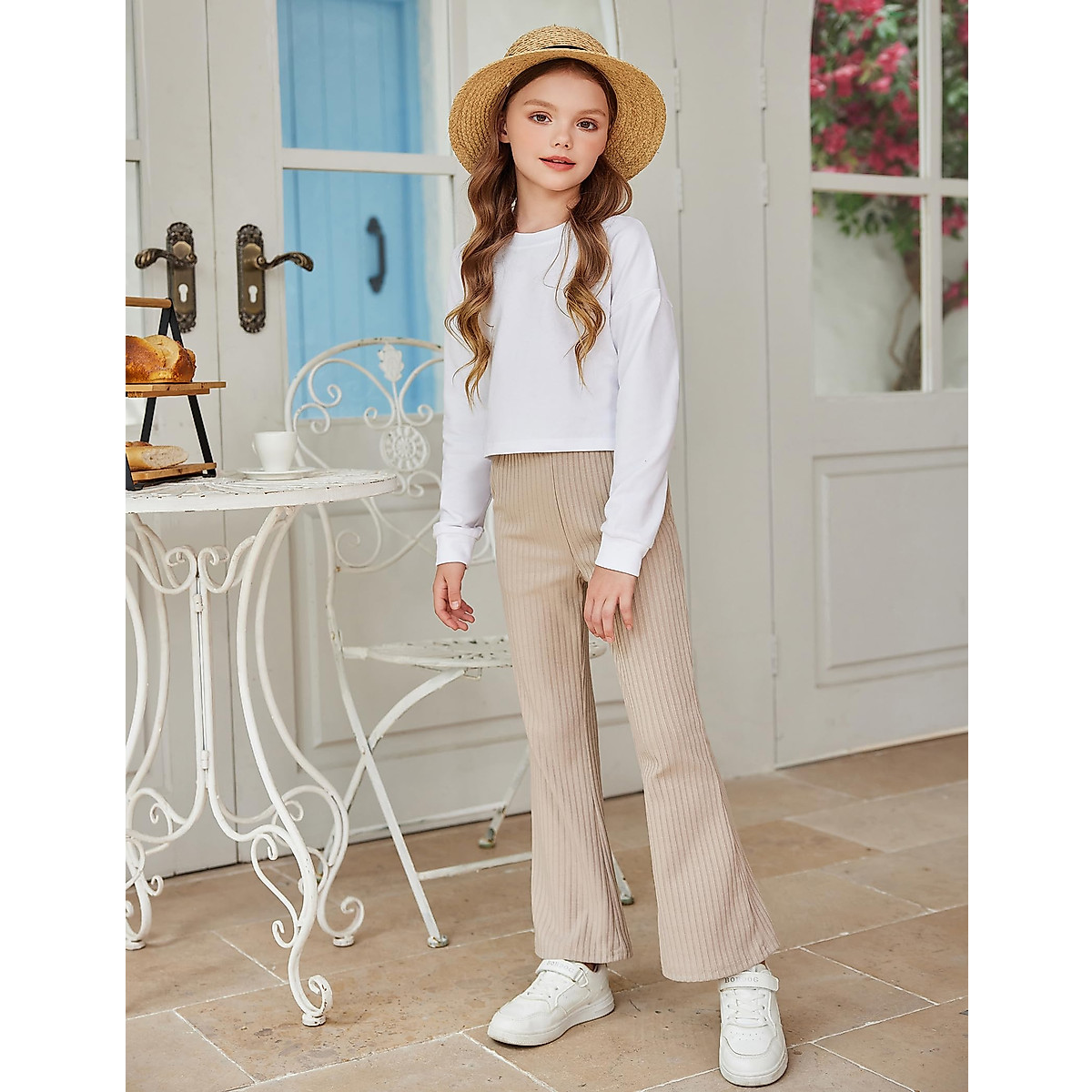 Arshiner Girls Crop Tops Kids Long Sleeve Pullover Sweatshirts Girls Cropped Crewneck Sweatshirt White Crop Top Long Sleeve Cute Clothes For 10-12