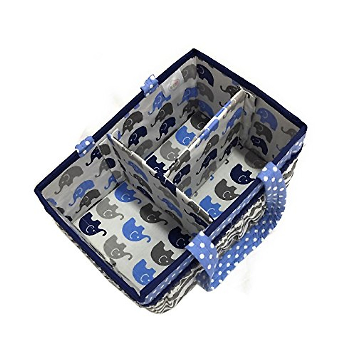 Bacati Elephants Nursery Fabric Storage Caddy with Handles, Blue/Navy/Grey
