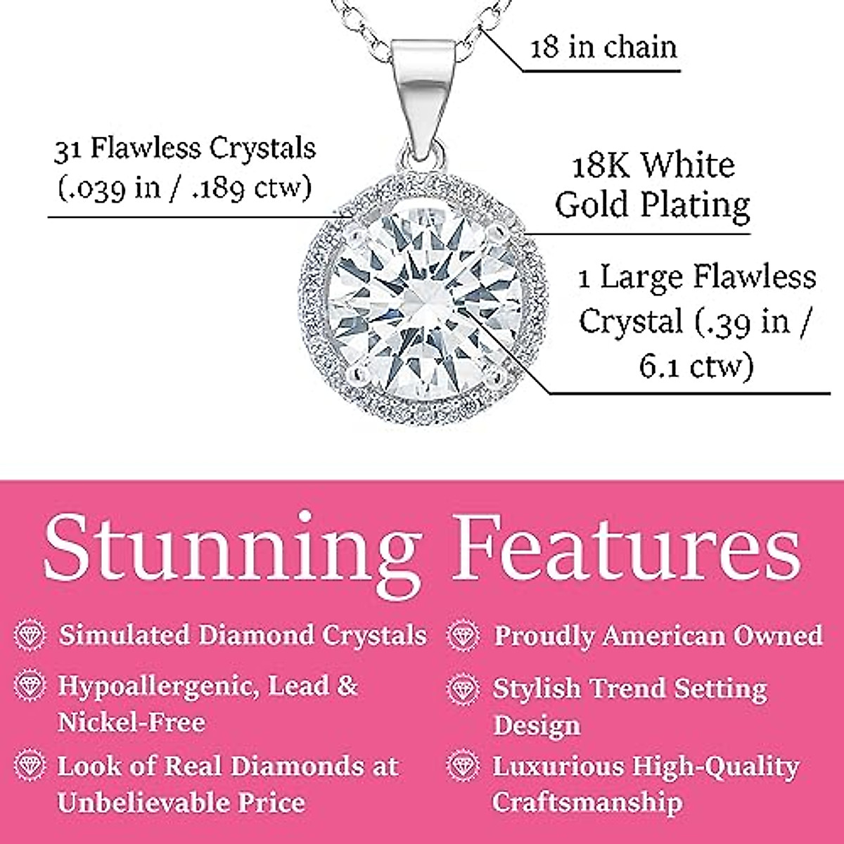 Cate & Chloe Sophia 18k White Gold Plated Circle Halo Pendant Necklace - Silver Halo Necklace w/Solitaire Round Cut Cubic Zirconia Diamond Cluster - Wedding Anniversary