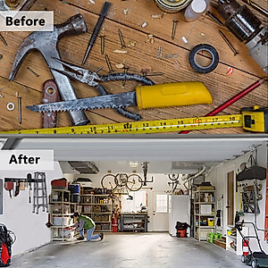 Yimeka Garage Wall Mount Storage Power Tool Organizer, 15 Piece Garden Tool Rack with 12 Adjustable Heavy Duty Storage Hooks, 48" Ladder Hanger, Max Load 300 lbs Shovel Rack Storage System for Yards