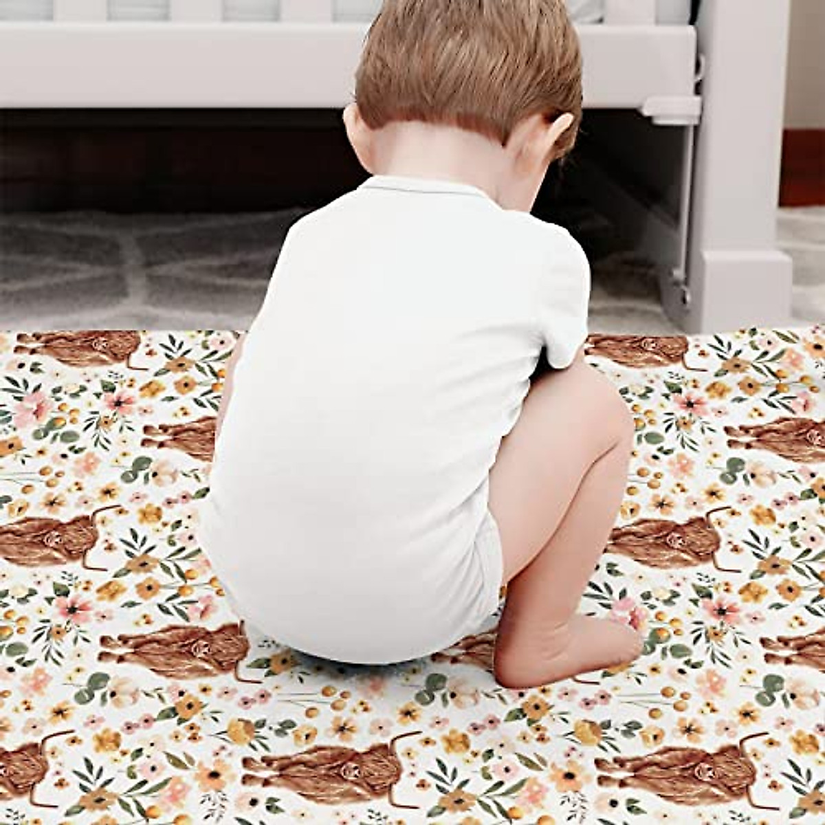 HawSkgFub Highland Cow Boho Retro Floral Baby Girl Blanket, Western Farm Animal Yak Flower Flannel Fleece Nursery Bed Swaddle Receiving Blankets, Soft Newborn Infant Toddler Kid Crib Bedding 30 x 40