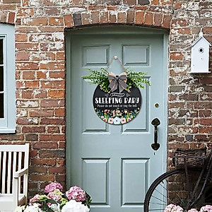 Baby Sleeping Sign for Front Door 12 Inches Funny Do Not Knock or Ring Doorbell Sign Wreath Baby is Sleeping Sign with Buffalo Plaid Bow Decoration Do Not Disturb Sign for Home Baby Room Nursery