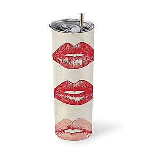Medpol lipstick kisses valentines insulated tumblers coffee cup Gift，lipstick kisses valentines Drinking Glasses-Tea Cup-Coffee Mug tumbler with lid and straw 20 oz insulated tumbler cups
