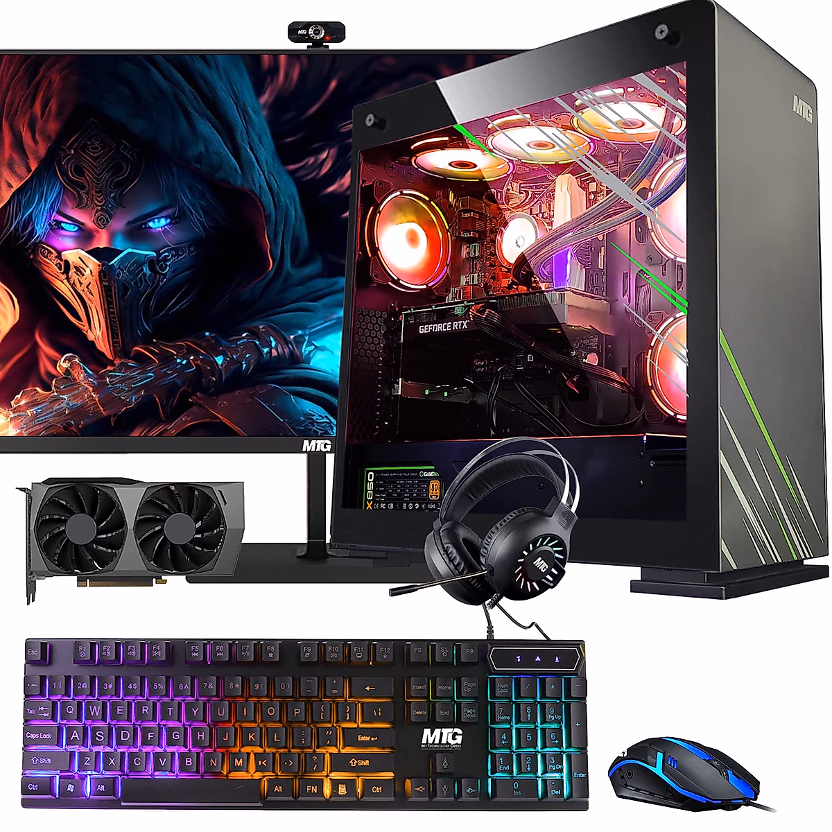 Aurora Max Gaming Tower PC- Intel Core i5 12th Gen, RTX 3060 12GB 192 Bits, 16GB RGB Ram, 256GB Nvme, 4TB HDD, 27 Inch 165HZ Monitor, RGB Keyboard Mouse, Headphone, Liquid Cooling, Webcam, Win 11