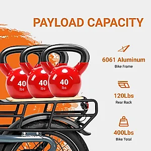 KBO Ranger Electric Bike 750W Cargo Ebike 48V 17.5Ah/840Wh Removable Battery 60Mi+ Range 400LBS Payload Capacity 20"x3" Fat Tire ebike 25mph 86Nm 7-Speed Cargo Bicycle 0-5 Level Pedal Assist