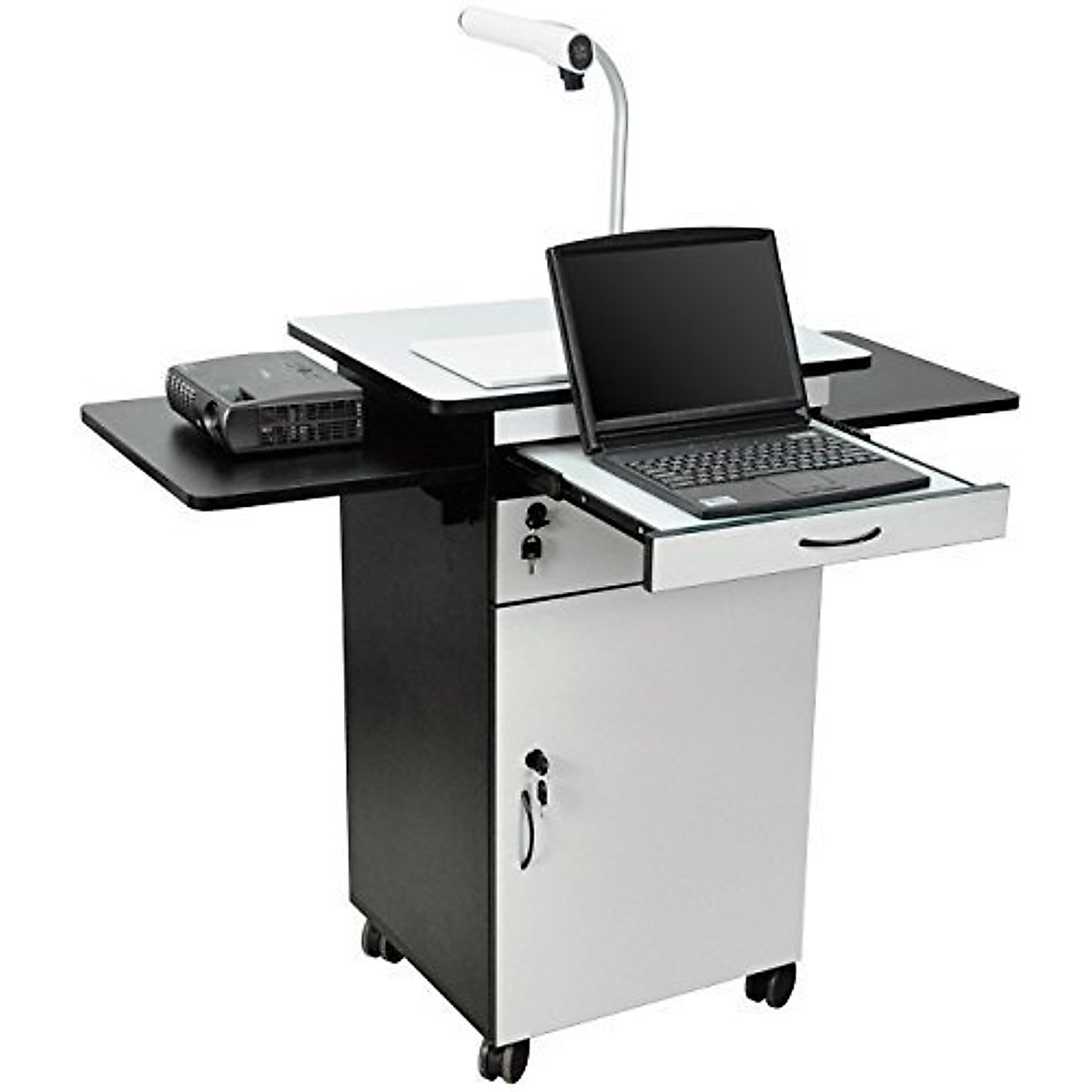 Luxor WPSDD3 Wood Multimedia Workstation Cart, 38 inches High; Durable Black/Gray Laminate Finish