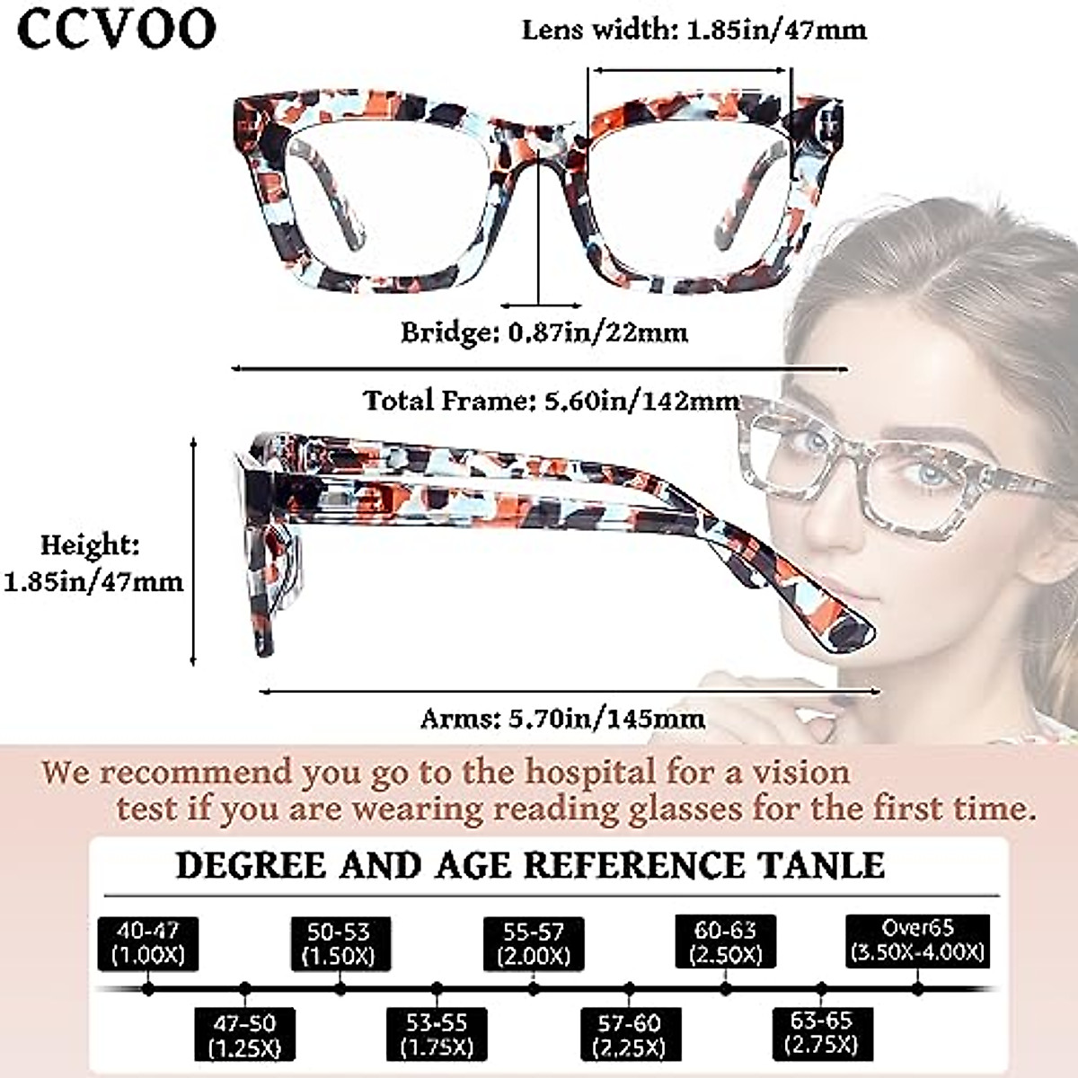CCVOO 6 Pack Oprah Style Reading Glasses for Women Blue Light Blocking Computer Square Readers with Spring Hinge Men (A2 Mix, 2.0)