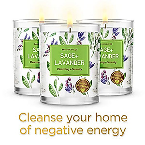 MAGNIFICENT 101 Pure Sage + Lavender Smudge Set of 3 Candles for House Energy Cleansing, Banish Negative Energy I Purification and Chakra Healing - Natural Soy Wax Candles for Aromatherapy
