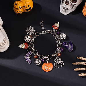 Madison Tyler Halloween Charm Bracelets for Women | Adjustable Bracelets | Pumpkin Spider Bats Spider Web Witch Hat Ball Bead Candy Corn | Halloween Holiday Party Gifts