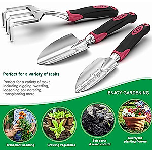 ESOW 11 Includes Hand, Transplant Trowel and Cultivator H Tool Set, 3 Piece Cast-Aluminum Heavy Duty Gardening Kit I, b