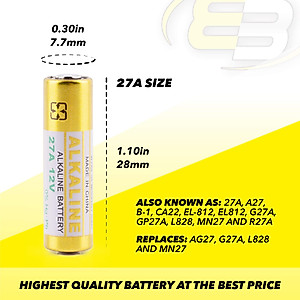 Exell EB-27A Alkaline Battery for Key Fobs, Burglar Alarm Remotes, Garage Door Openers, and More (12 Volts, 18 Milliamp Hours) (5-Pack)