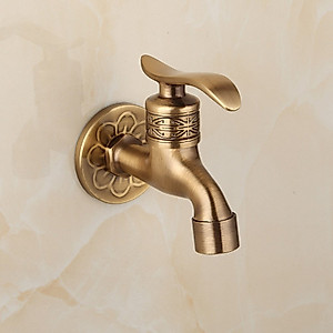 TOLIWEL Antique Brass Garden Outdoor Faucet Bathroom Wall Mount Water Decorative Hose Single Cold Tap G 1/2 inch Connection Spigot