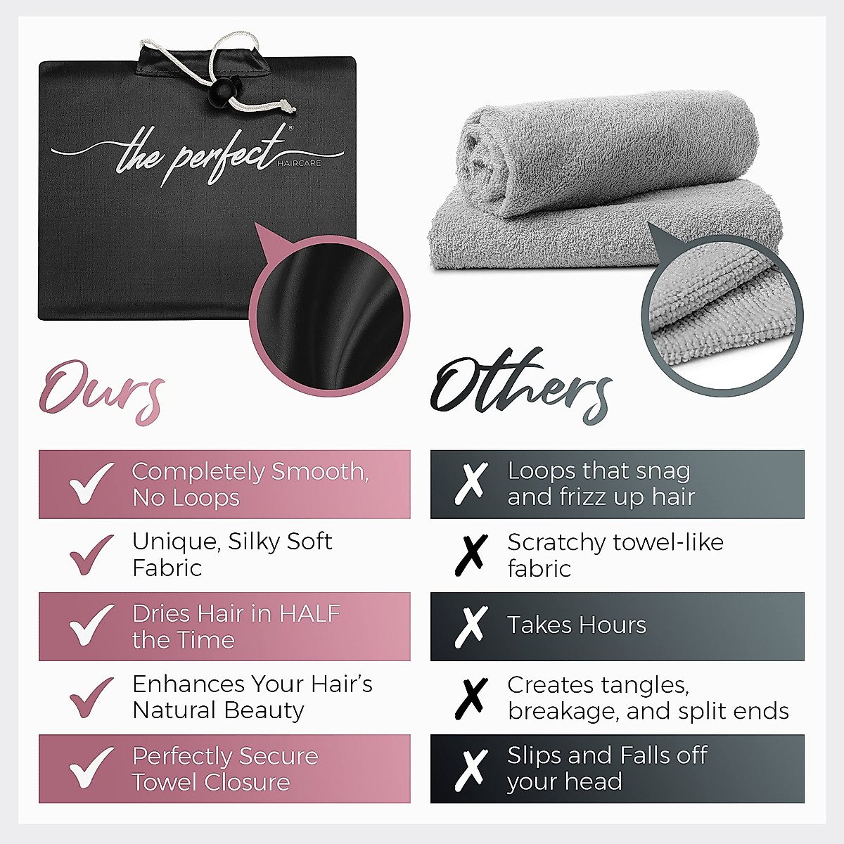 Microfiber Hair Towel Wrap for Women - Gift and Travel - Smooth like Silk - Curly, Wavy, Straight Hair Girls - Plopping Essential - Anti-Frizz, Fast Drying, Works Better than a T-Shirt