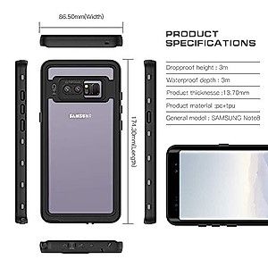 Samsung Galaxy note 8 Waterproof Case, Shockproof Dustproof Snowproof Hard Shell Full-Body Underwater Protective Box Rugged Cover and Built in Screen Protector for Galaxy note 8 (Black)