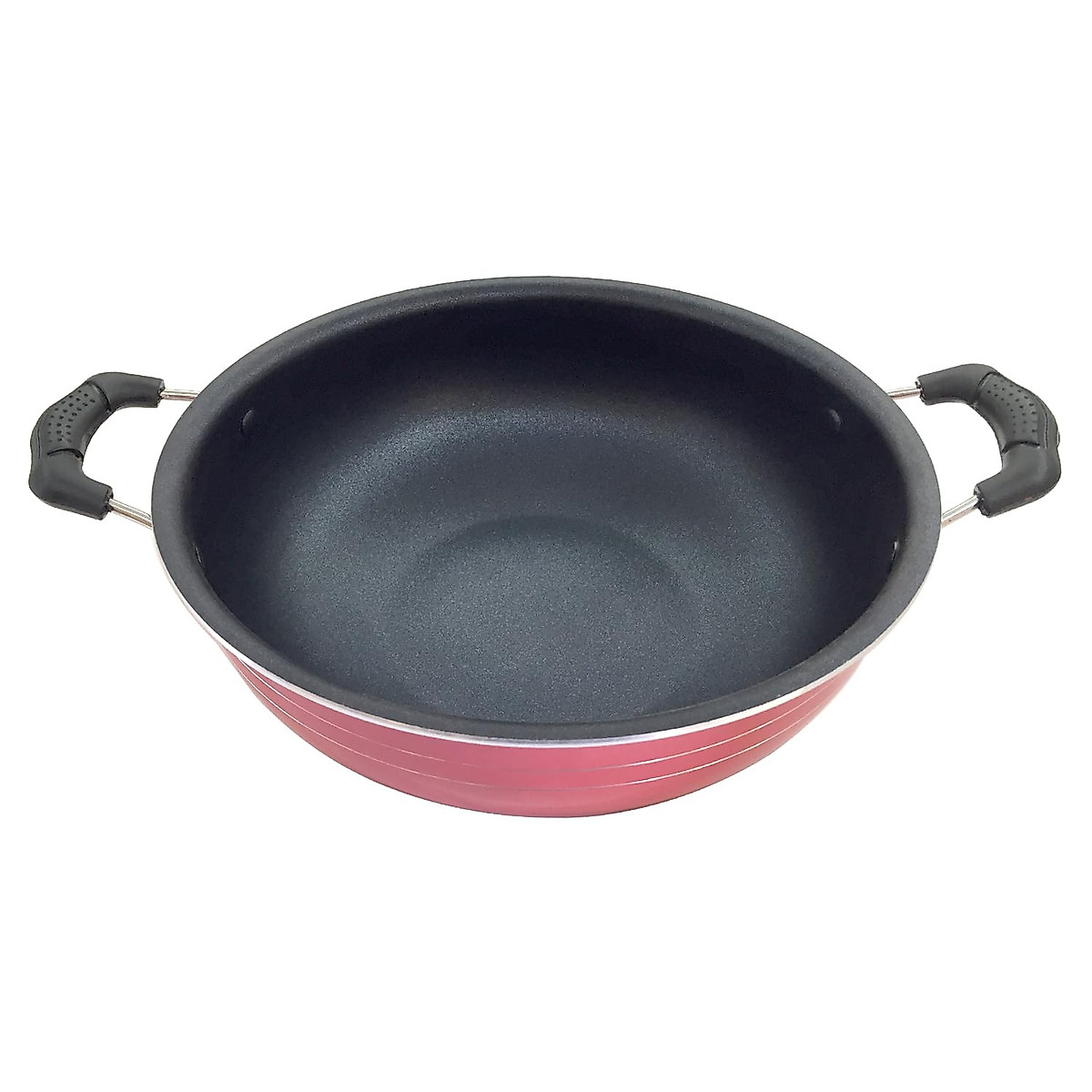 Non-Stick Aluminium Kadhai, Cooking Pan,Deep Fry Kadai, Non-Stick Kadai with Stainless Steel Lid, 2 Litres Free Scrubber & Paddle ( Red) ,Valentine Day Gifts