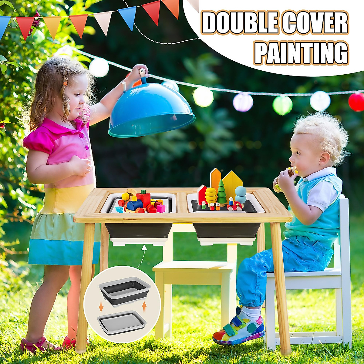 Sensory Table for Toddlers, Kids Play Sand Table with 2 Large Storage Bins, Indoor Outdoor Activity Table for Boys and Girls