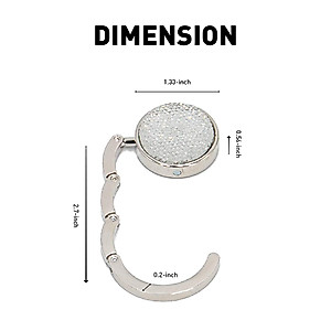 TANOSII Foldable Purse Hook Floding Handbag Hanger Bling Rhinestone Bag Holder for Table Desk 1 PCS White