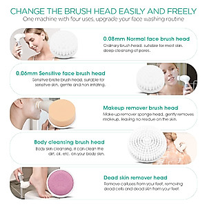 VOYOR Facial Cleansing Brush Waterproof Spin Face Brush 5-in-1 Body Cleansing Brush Set for Deep Skin Cleansing, Gentle Exfoliating, Blackhead Removal FB100