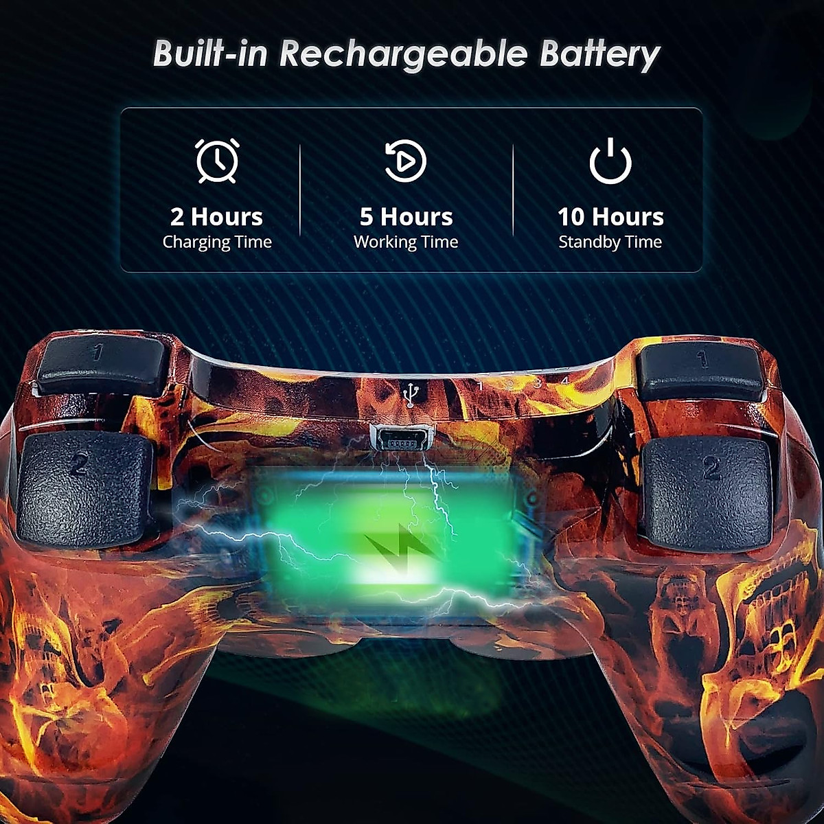 CHENGDAO Controller for PS3, Wireless Controller for Sony PlayStation 3, Remote Control with Double Vibration, Rechargeable Battery, 6-Axis Motion Control & USB Charging Cable