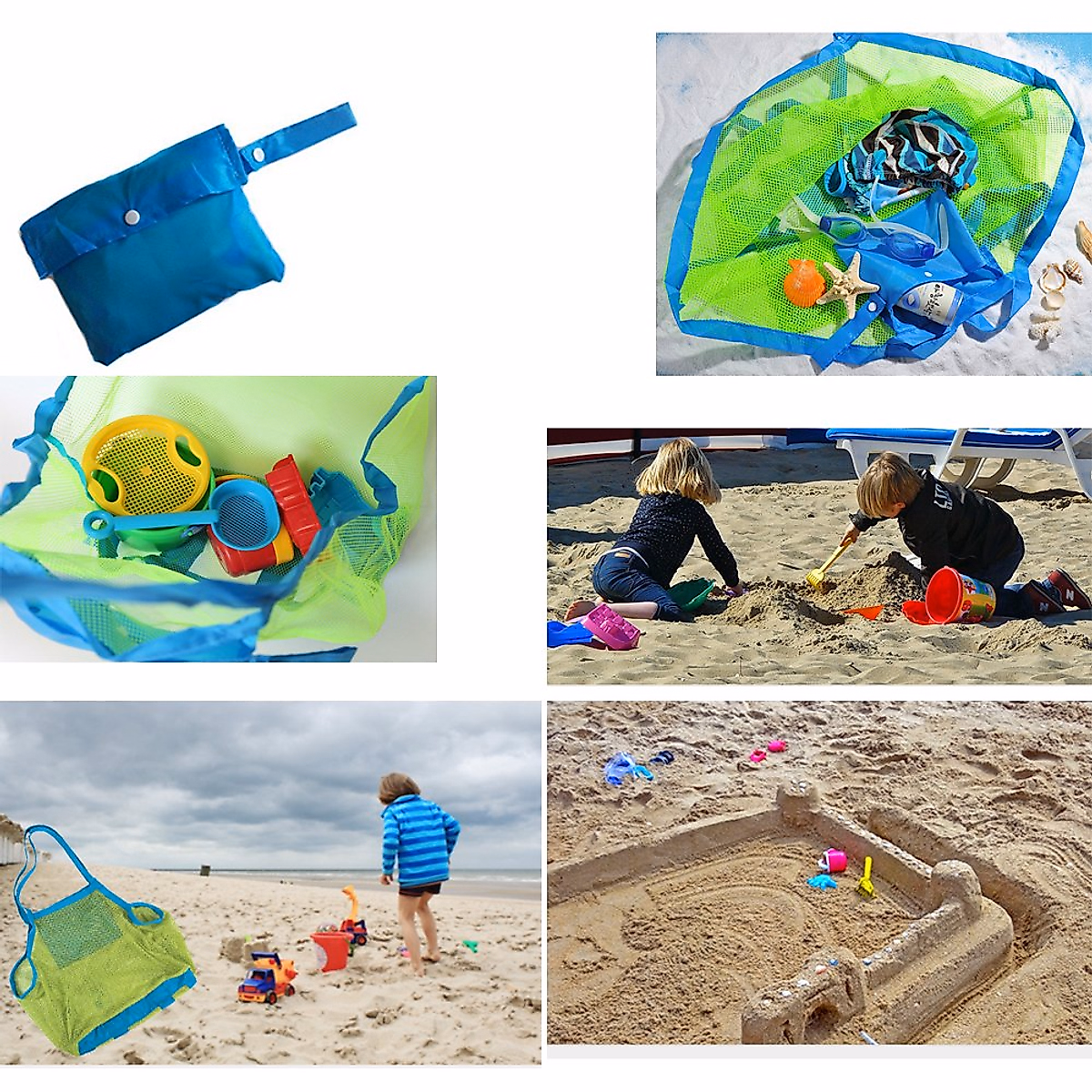 2 Pack Extra Large Mesh Beach Bag Childrens' Toy Storage Swimming Equipment Storage Bag Laundry Tote Backpack,Stay Away from Sand and Water, Toy Not Included (Blue)