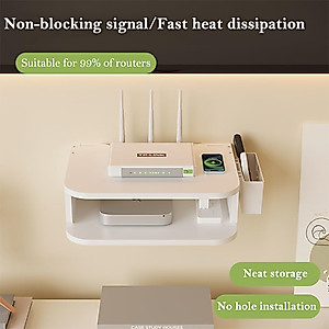 W WWEENUO Floating Projector Shelf Rack, WiFi Router Storage Box, Wall Mounted Cable Box Cover Hider TV Shelf for DVD Players, TV Boxes, Remote Controls, Wireless WiFi (2 Tier)