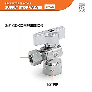 Lead-Free Brass, Quarter-Turn Angle Supply Stop Valves, 1/2" FIP Thread x 3/8" OD Compression (12Pack)