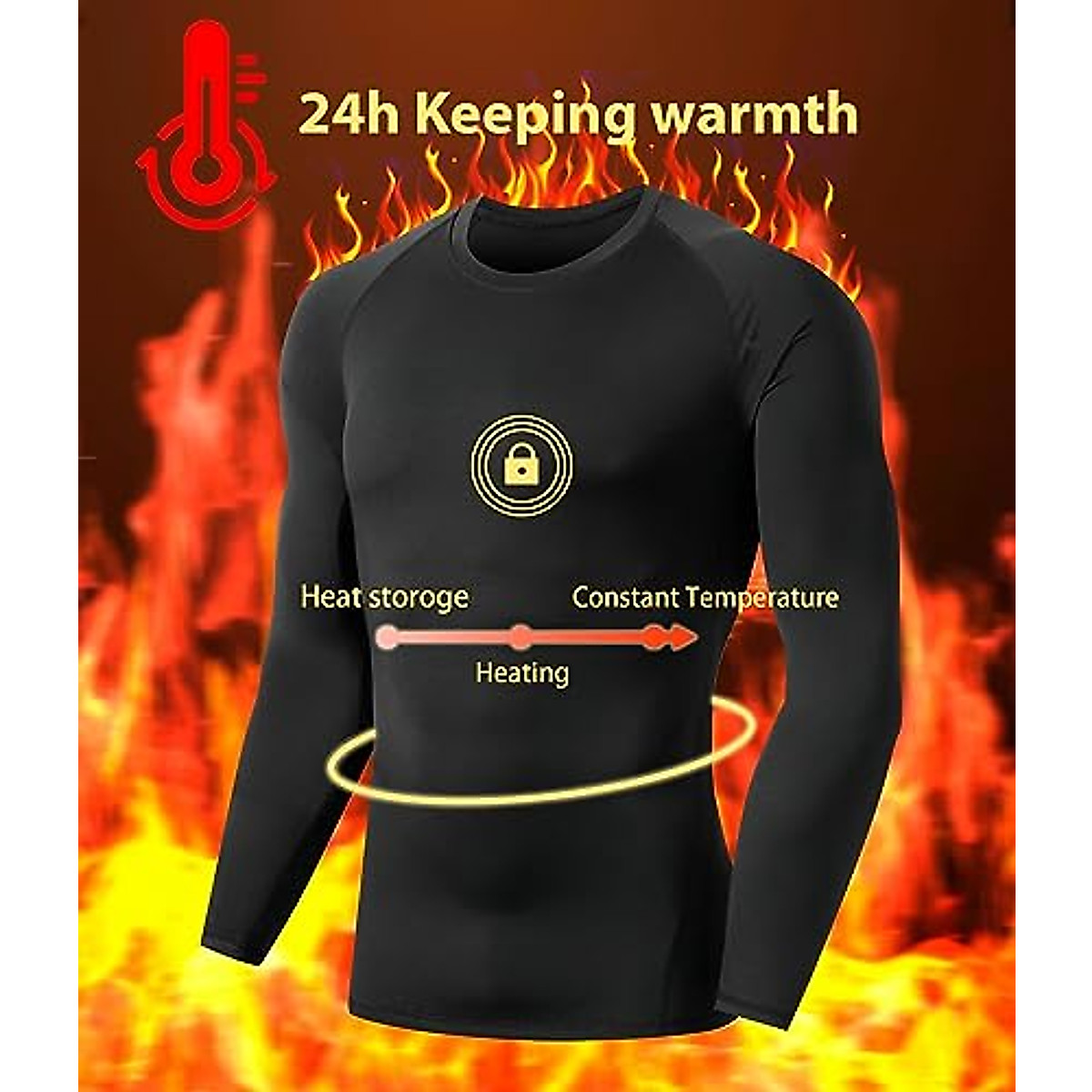 TELALEO 5 Pack Men's Thermal Compression Shirt Long Sleeve Athletic Base Layer Top Winter Cold Gear Workout Running Hunting L