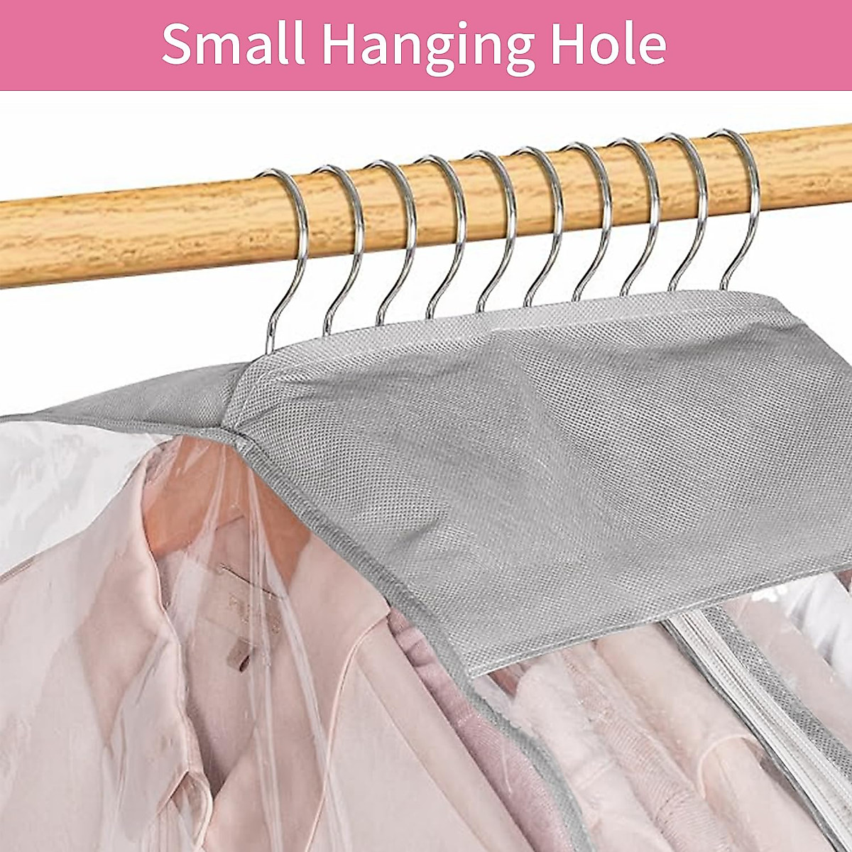 10" Gusseted All Clear Garment Bags for Hanging Clothes 4 Pack 50" Dress Bags for Closet Hanging Storage for Suit, Coats, Grey