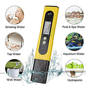 Digital PH Meter, PH Meter 0.01 PH High Accuracy Water Quality Tester with 0-14 PH Measurement Range for Household Drinking, Pool and Aquarium Water PH Tester Design with ATC (2020-Yellow)