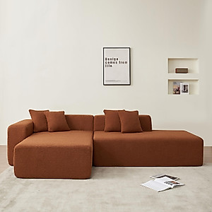Pamag pieeoo Modular Sectional Sofa Couch for Living Room, Lambswool Fabric Modern L-Shape Sectional Sofa with Right Chaise Lounge, Living Room Upholstered 5-Seater Corner Sofa Couch (Orange)
