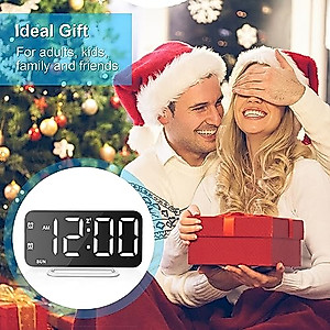 Slim LED Digital Alarm Clock, Mirror Surface for Makeup, with Diming, Large Display, Easy Setting, USB Ports, Modern Decor for Bedroom, Desk, Christmas, Birthday Gift for Women, Daughter, Girl, White