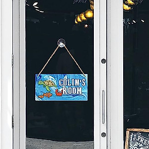 Personalized Sea Creature Turtle Fish Crab Room Sign Boys Girls Bedroom Art Wall Decor Custom Name Kids Baby Nursery Front Door Wood Plaque