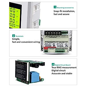 Three-phase Multifunctional Digital Energy Meter, High Accuracy Voltage Current Display, Programmable Electric Power Meter Digital LED Ammeter Voltmeter