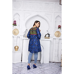 IshDeena Pakistani Kurtis for women Indian Style Cotton Tunics Womens Tops Printed Lawn (Small, Midnight Blue)